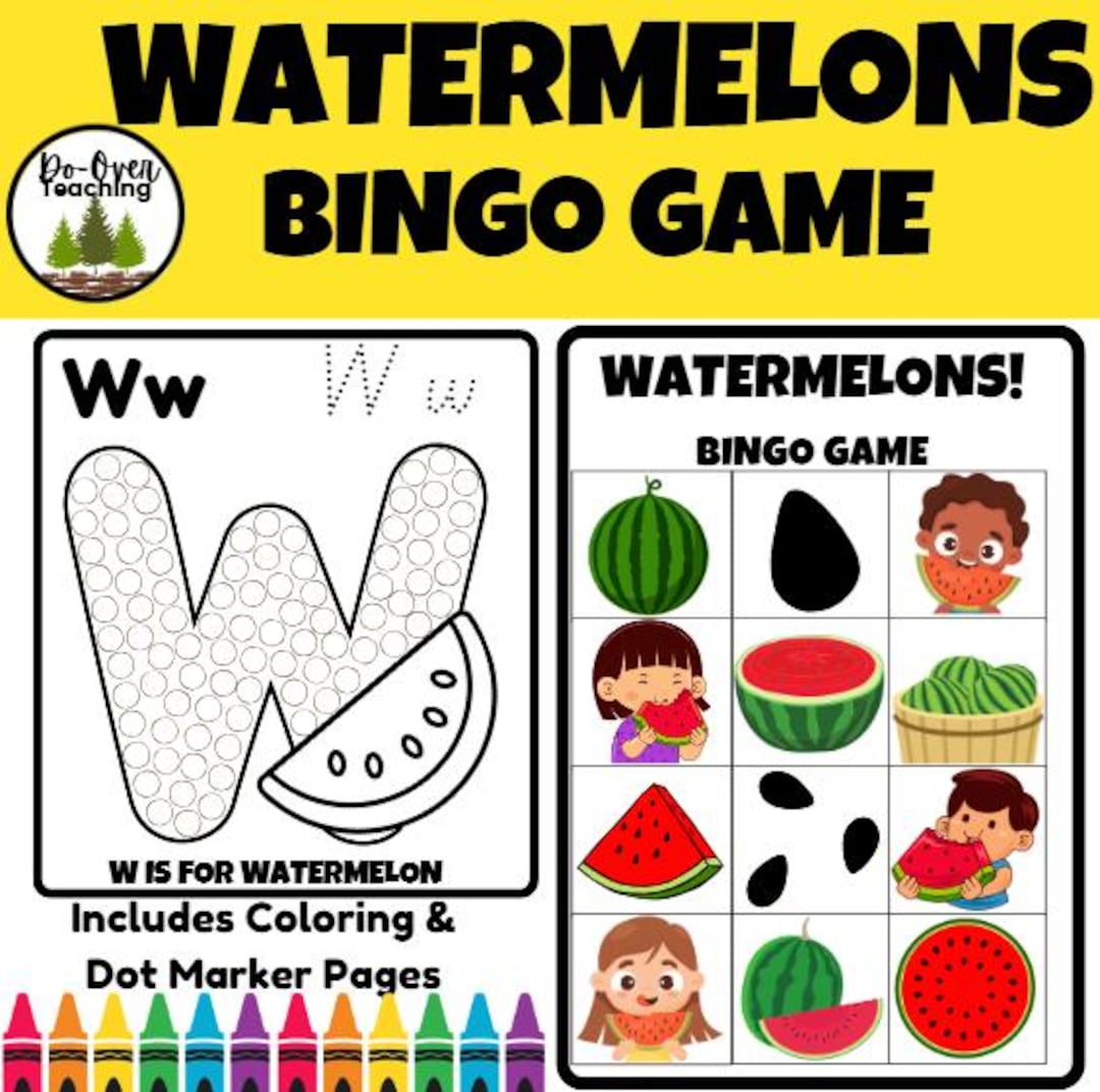 Watermelons Bingo Game Plus Coloring and Dot Marker Page for Preschool ...