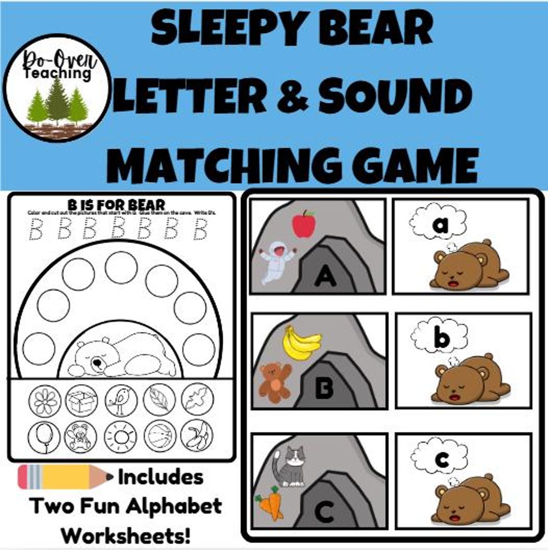 Sleepy Winter Hibernating Bear Alphabet Letter and Sound Matching Game ...