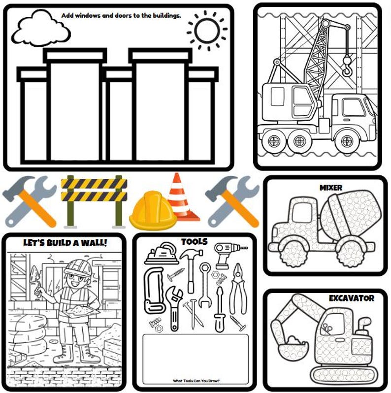 Construction and Building Coloring and Dot Marker Pages Plus Directed ...