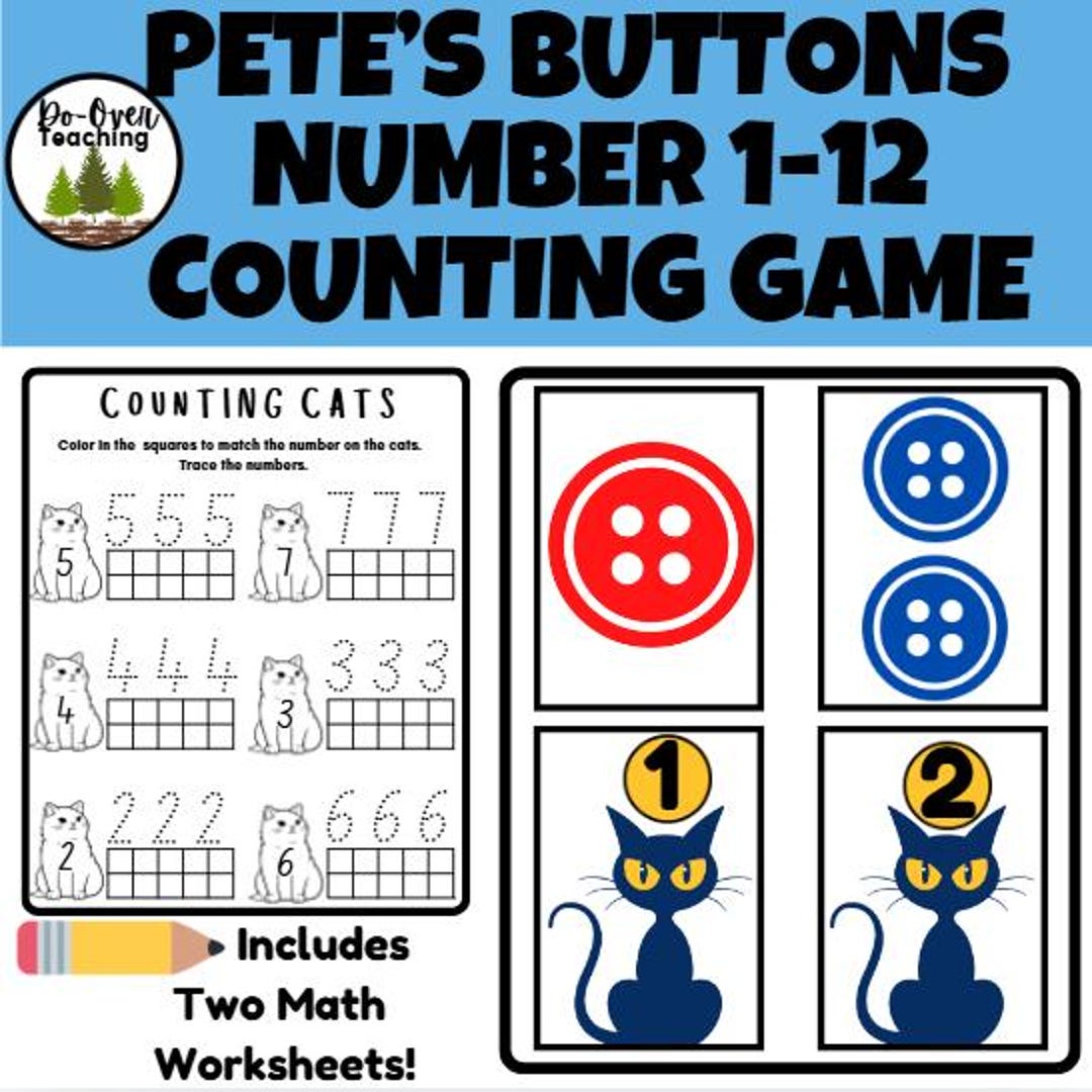 Pete the Cat Buttons Number 1-12 Count & Match Math Game Plus Math ...