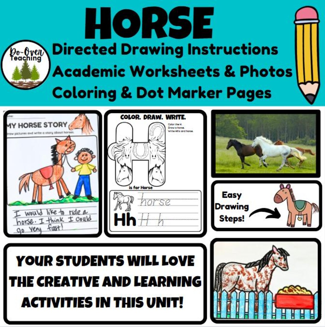 Horse Farm Animal Activities Directed Drawing, Academic Worksheets ...