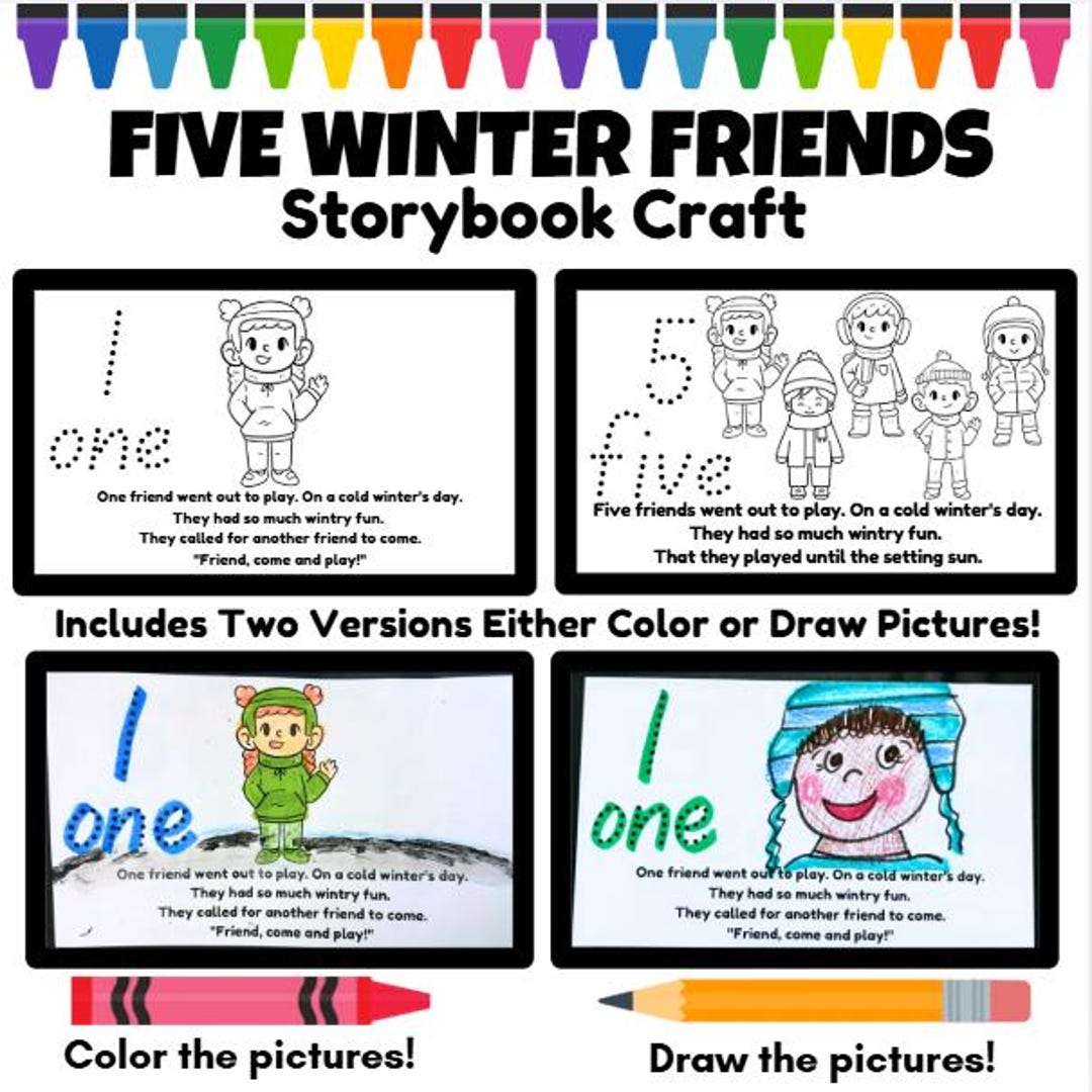 Five Winter Friends Storybook Craft Pre-reader Activity Theme Counting ...
