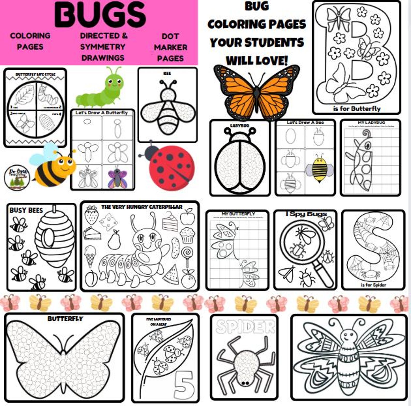 Bug and Insect Coloring and Dot Marker Pages Preschool Kindergarten ...