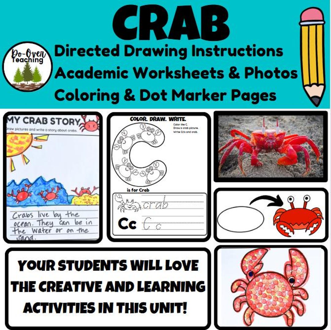 Crab Ocean Activities Directed Drawing, Academic Worksheets, Coloring ...