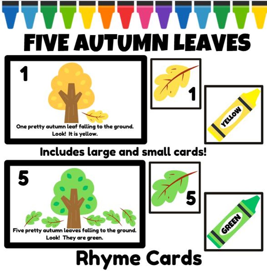 Five Autumn Leaves Circle Rhyme Poem Cards Counting and Color Fall ...