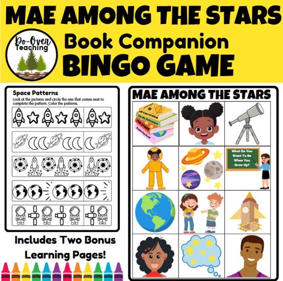 Mae Among the Stars Book Companion Bingo Game and Bonus Pages Space ...
