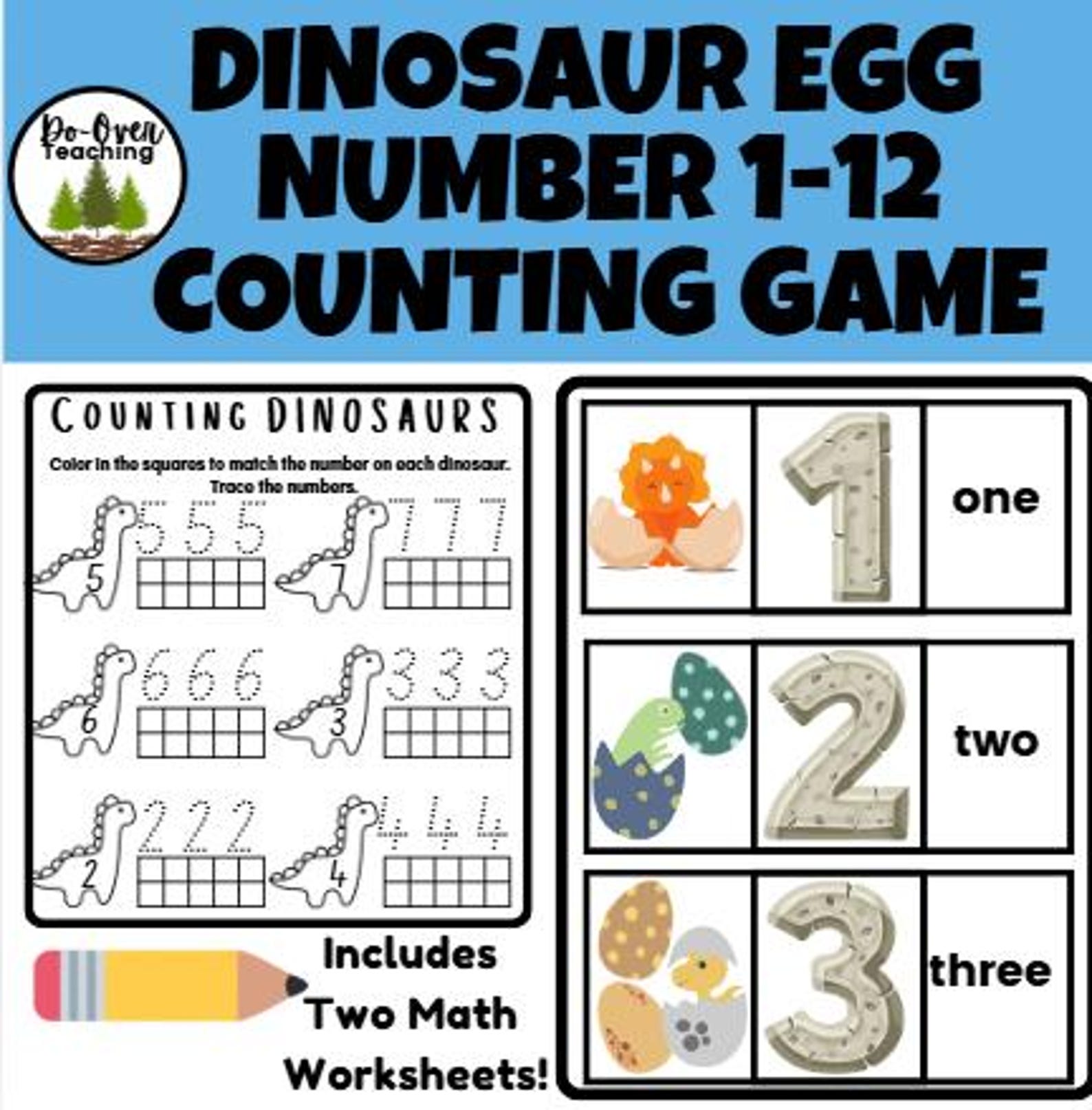 Dinosaur Egg Number 1 to 12 Count and Match Math Game Plus Math ...