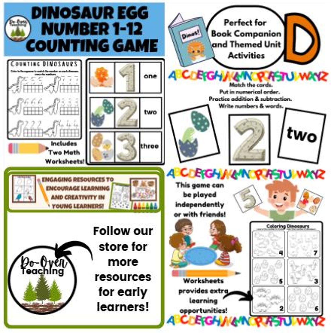 Dinosaur Egg Number 1 to 12 Count and Match Math Game Plus Math ...