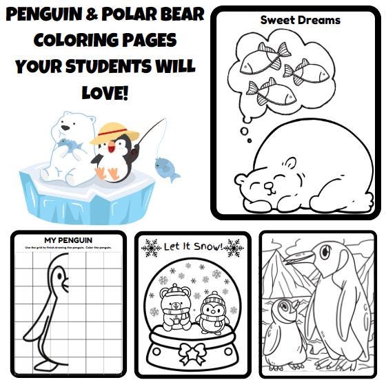 Penguin and Polar Bear Coloring and Dot Marker Pages Preschool ...