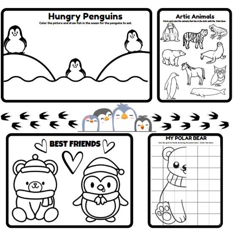 Penguin and Polar Bear Coloring and Dot Marker Pages Preschool ...