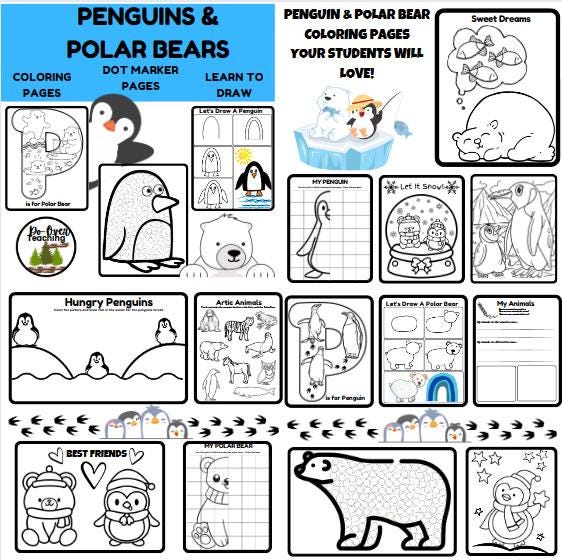 Penguin and Polar Bear Coloring and Dot Marker Pages Preschool ...