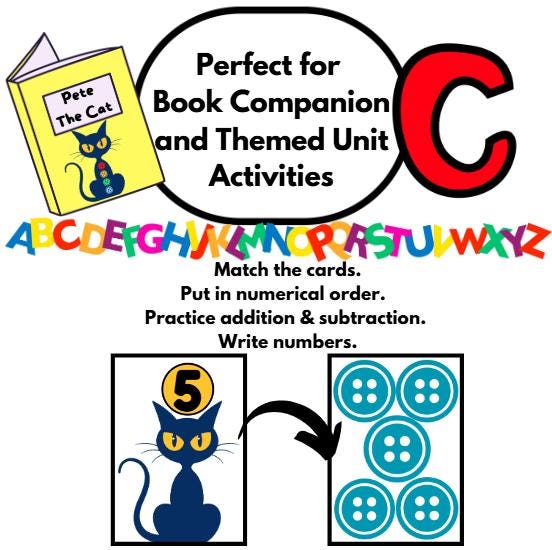 Pete the Cat Buttons Number 1-12 Count & Match Math Game Plus Math ...