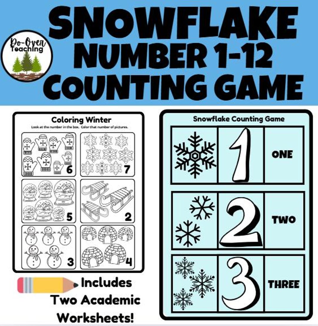 Snowflake Winter Number 1 to 12 Counting Math Game Plus Bonus ...
