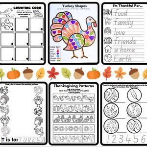 Thanksgiving Academic Worksheets Preschool Kindergarten Curriculum ...