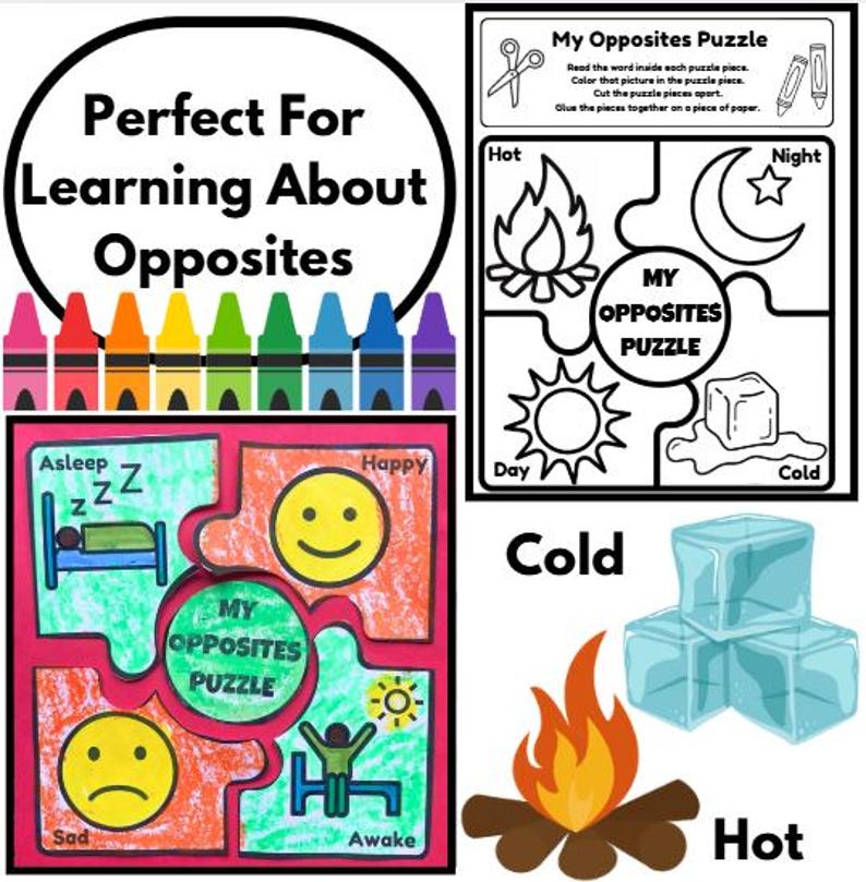 Opposites Puzzle Crafts Cut and Paste Preschool and Kindergarten No ...