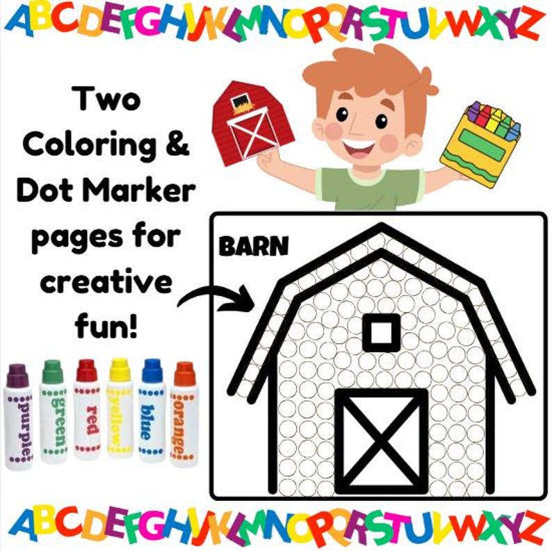 Farm Animal Bingo Game Plus Coloring and Dot Marker Page for Preschool ...