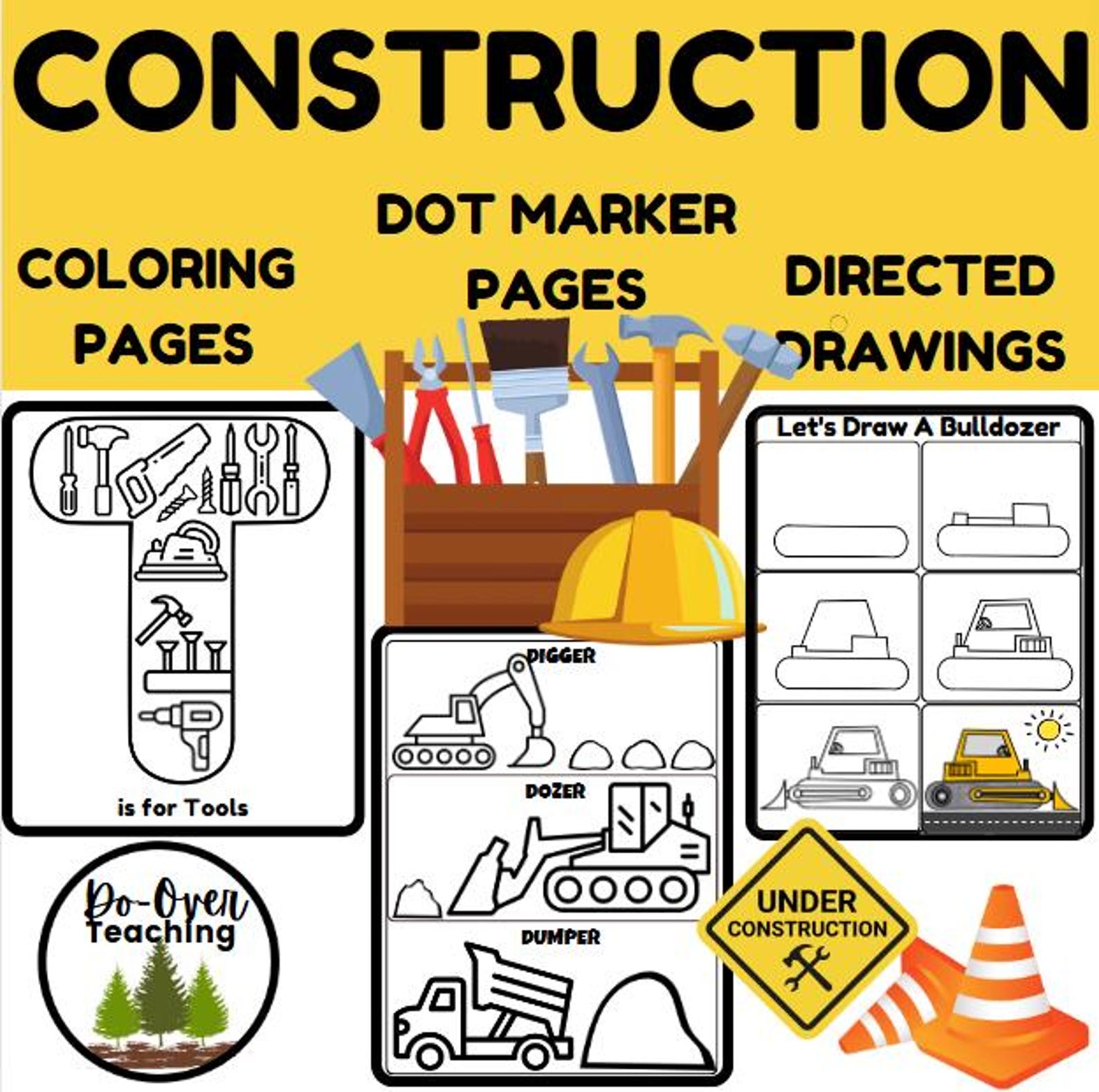 Construction and Building Coloring and Dot Marker Pages Plus Directed ...