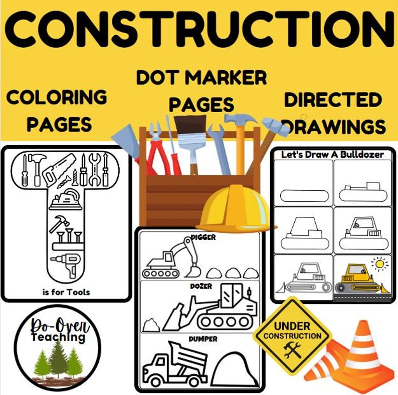 Construction and Building Coloring and Dot Marker Pages Plus Directed ...