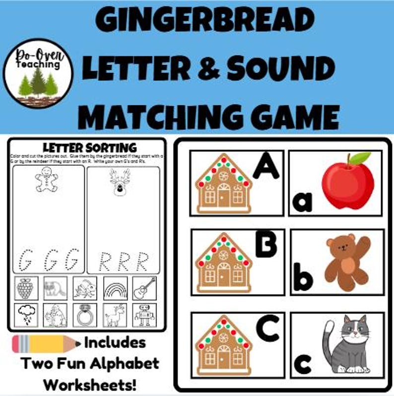 Gingerbread Christmas Alphabet Letter Match Game Plus No-prep Holiday ...