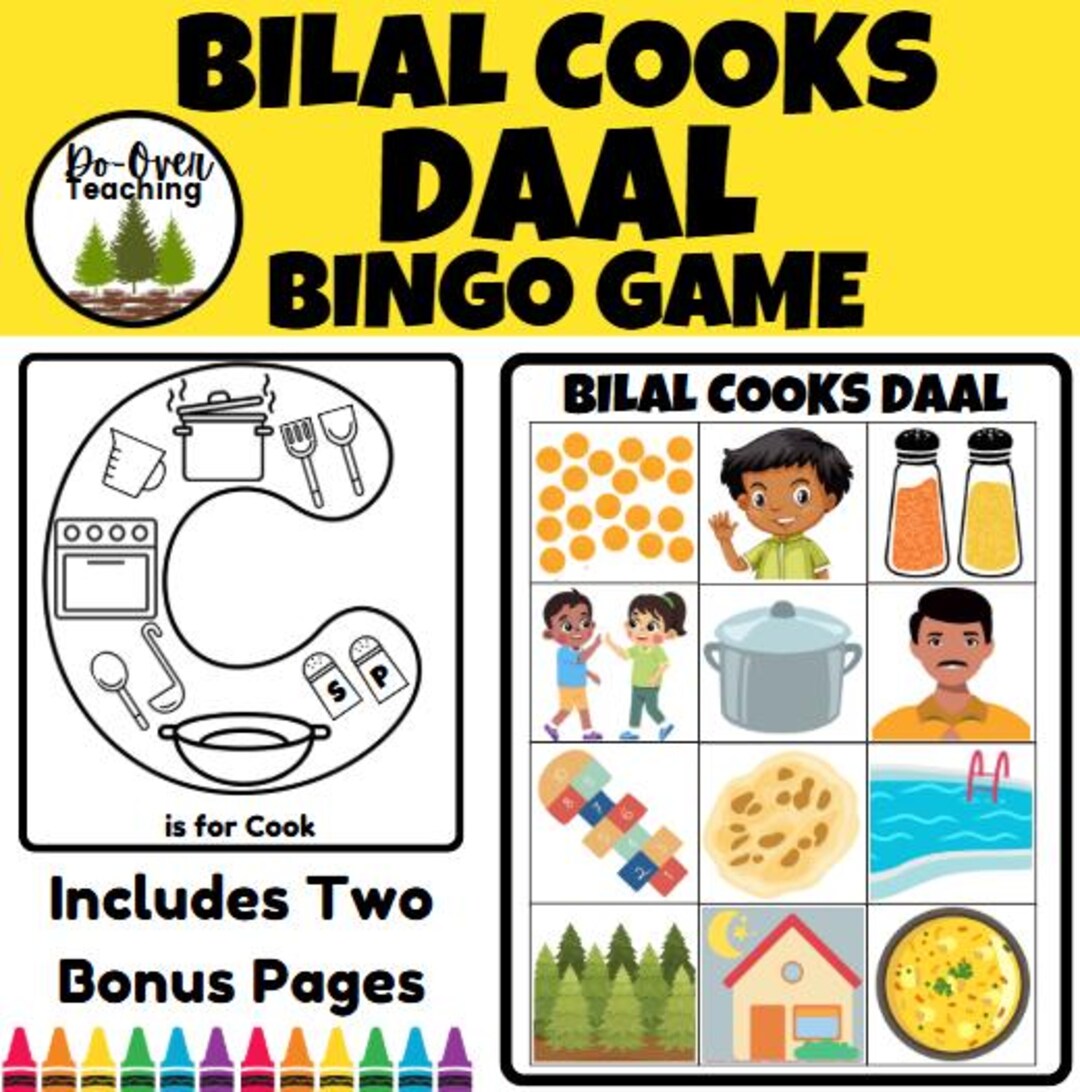 Bilal Cooks Daal Bingo Game Plus Bonus Learning Pages Book Companion - Etsy