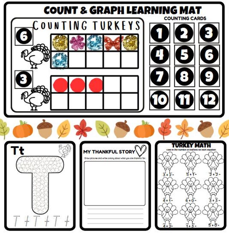 Thanksgiving Academic Worksheets Preschool Kindergarten Curriculum ...