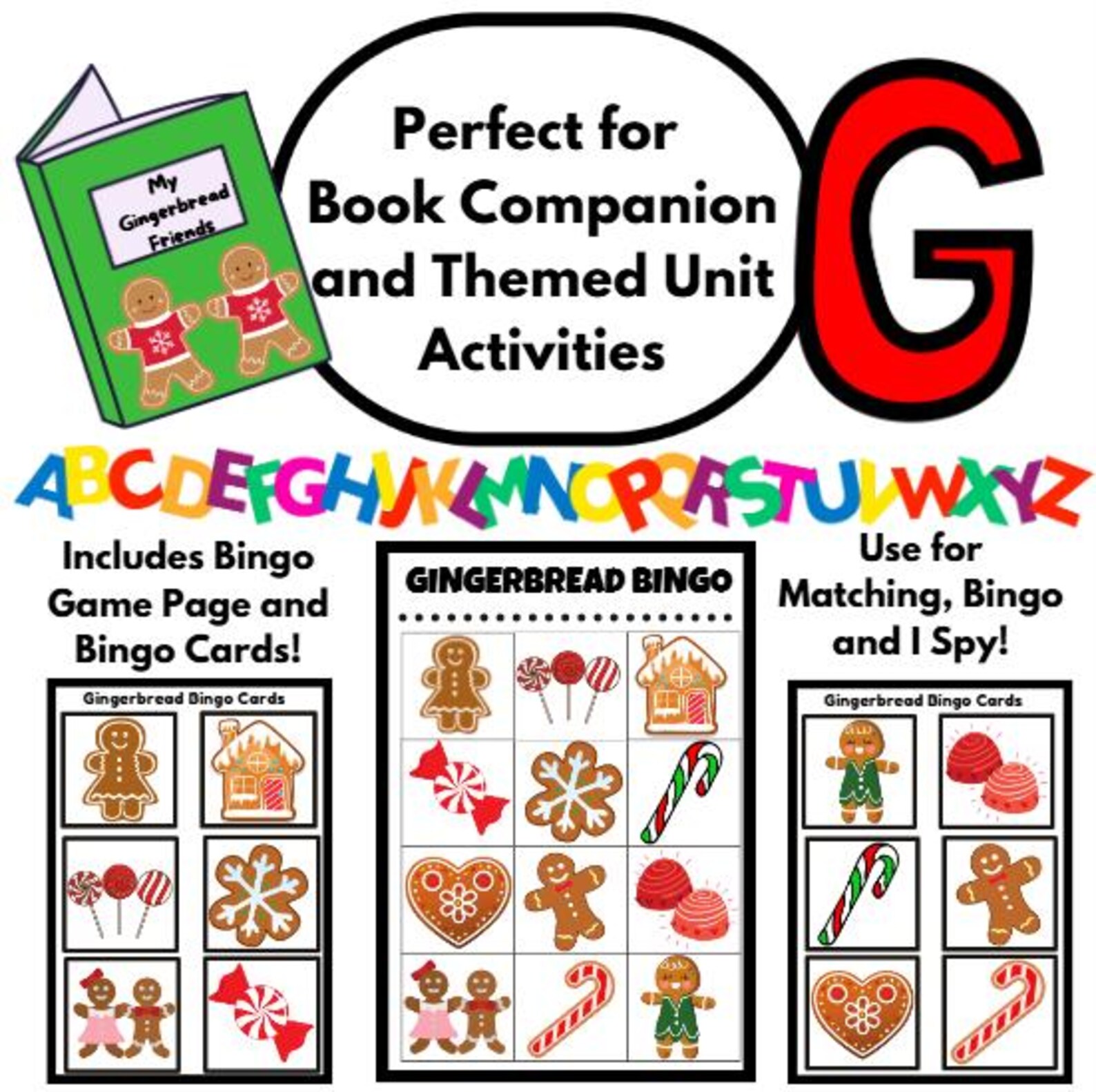 Gingerbread Christmas Winter Bingo Game Plus Coloring and Dot Marker ...