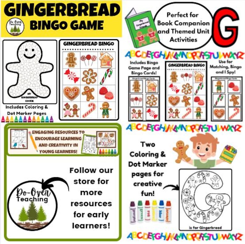 Gingerbread Christmas Winter Bingo Game Plus Coloring and Dot Marker ...