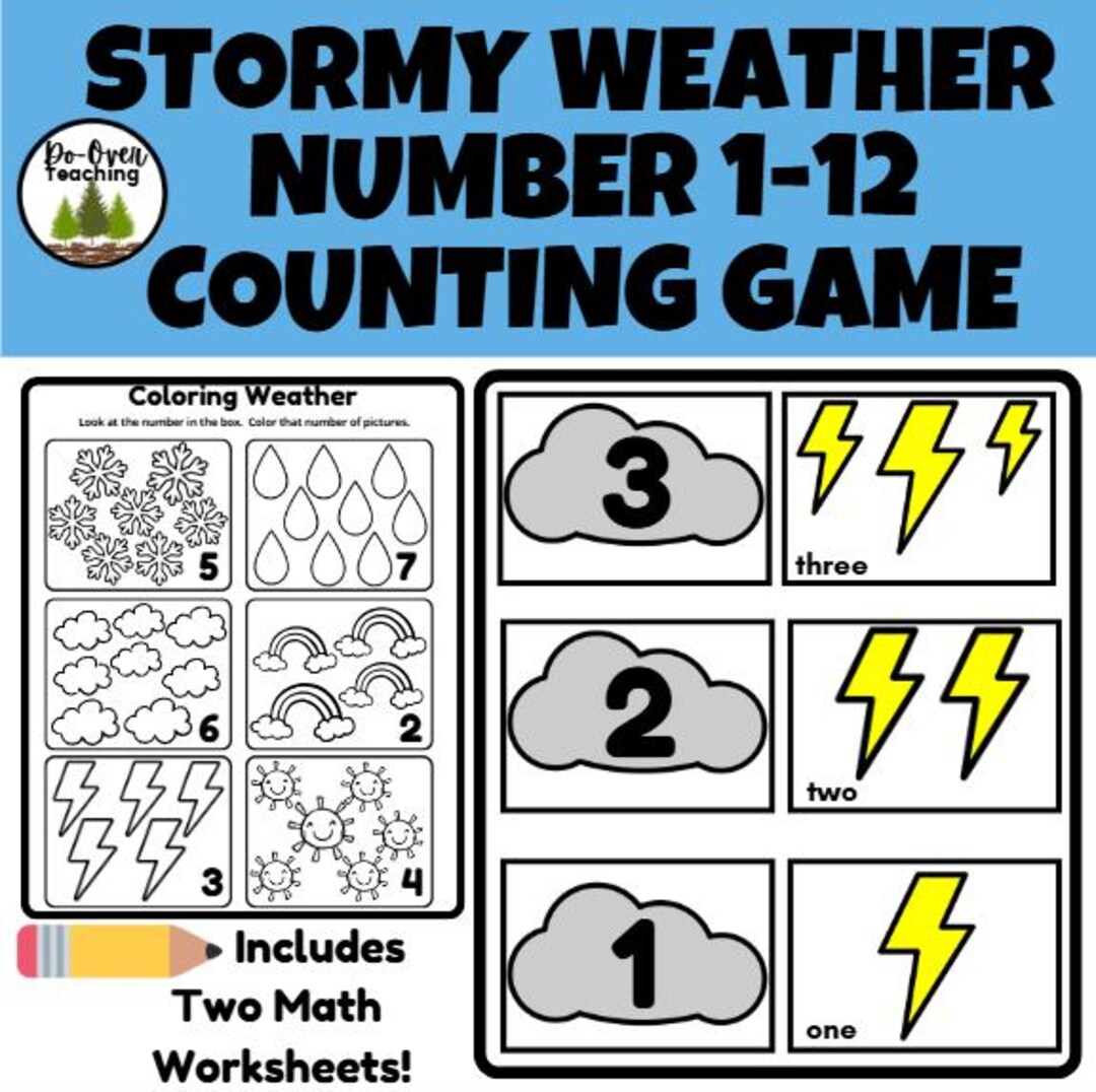 Stormy Weather Number 1 to 12 Count and Match Math Game Plus Math ...