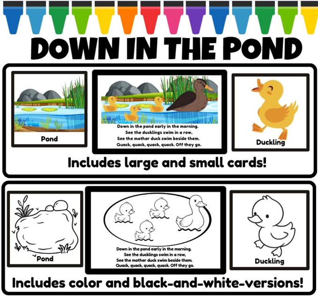 Down in the Pond Circle Rhyme Poem Cards & Bonus Pages Duck Frog Turtle ...