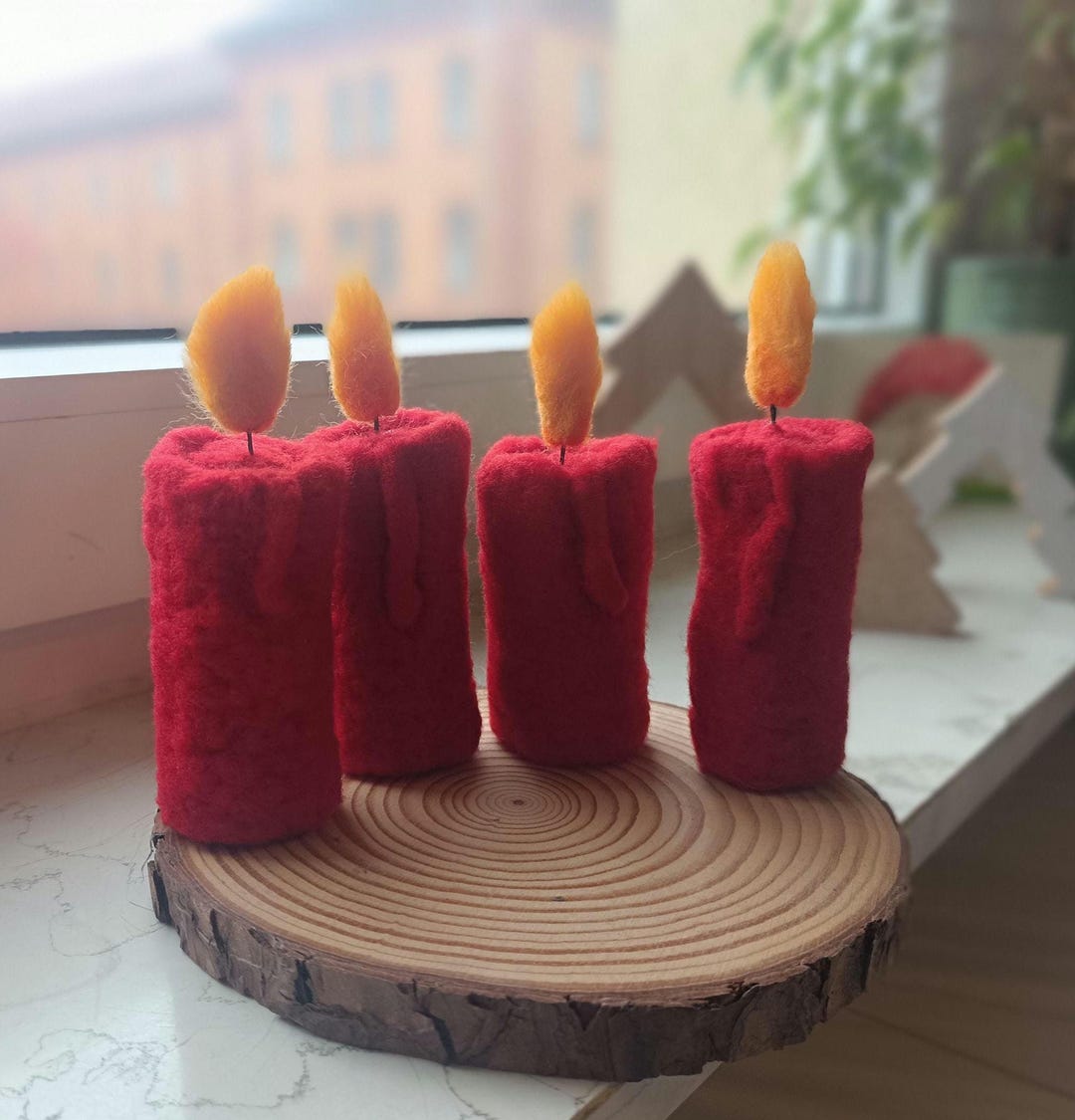 Hand-felted Advent Candles Red, Christmas Candles, Waldorf, Needle ...