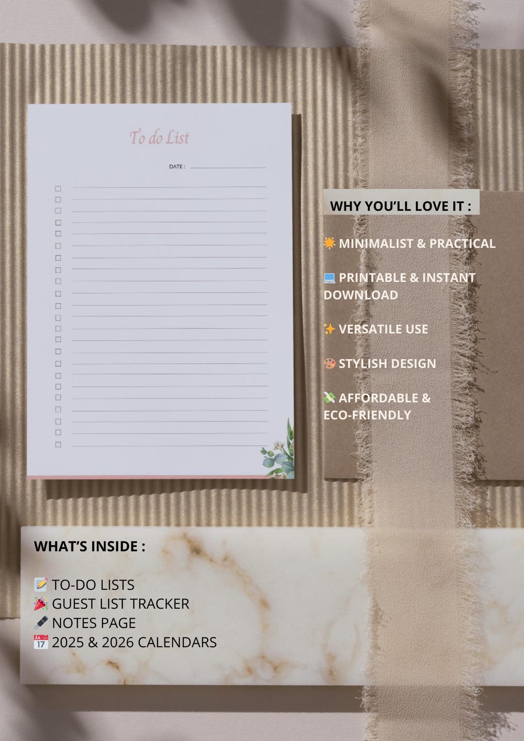Minimalist Printable Planner | 2025-2026 Calendar, To-do Lists, Guest ...