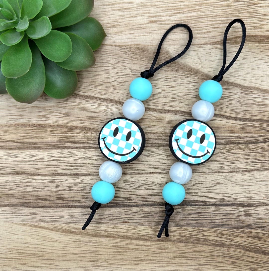 Checkered Blue Smiley Zipper Pull - Etsy