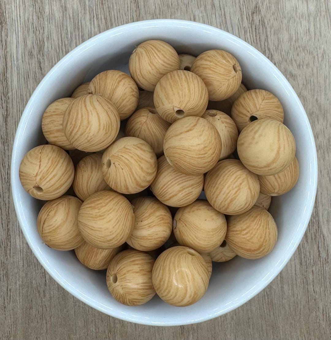 Light Wood Print 15mm Round Silicone Beads - Etsy