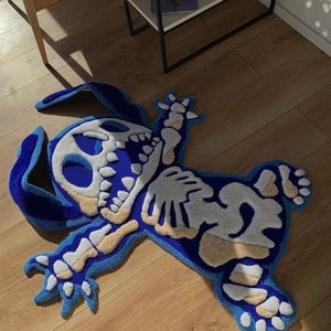 Handmade Skeleton Alien Tufted Rug – Unique Custom Blue Cartoon ...