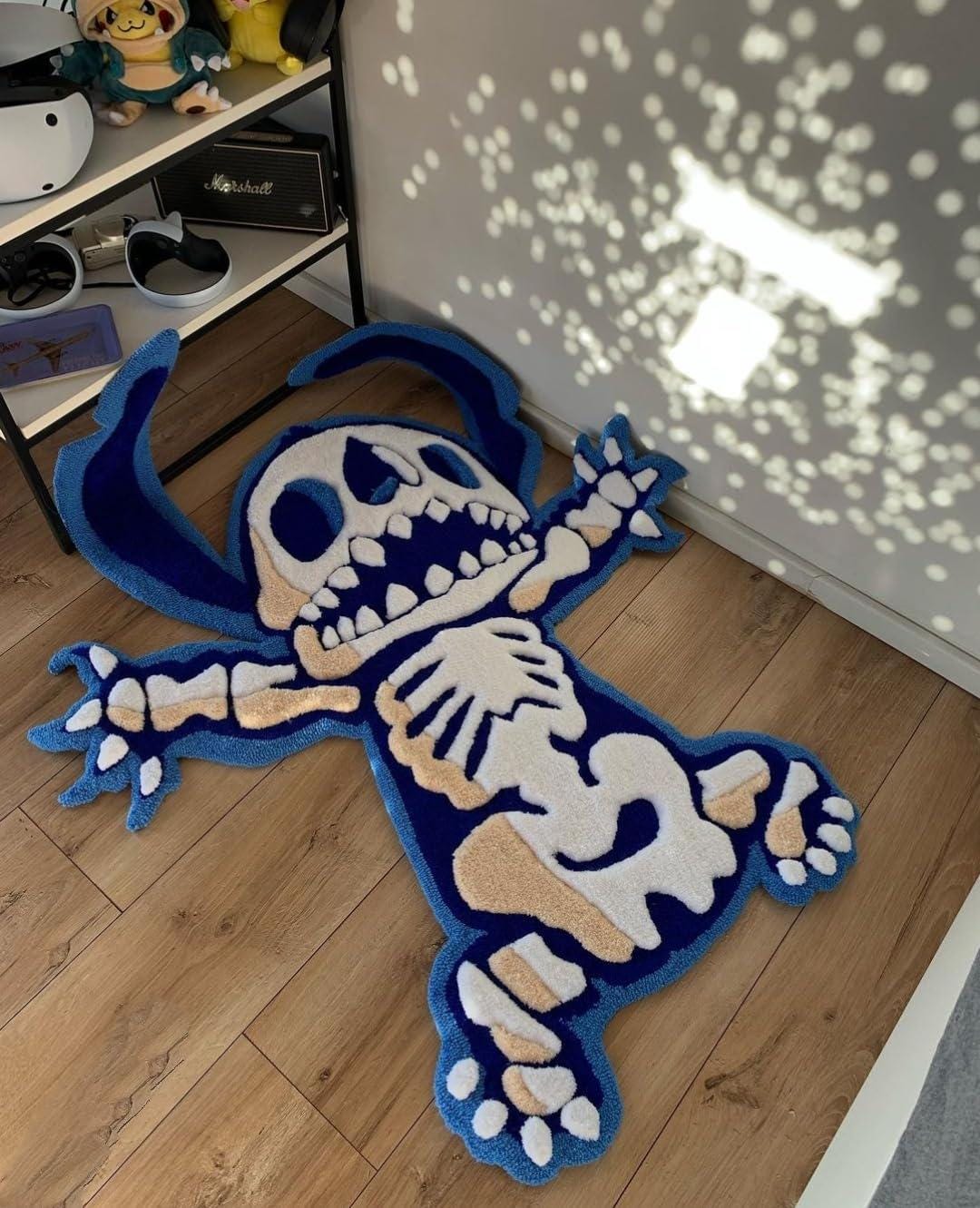 Handmade Skeleton Alien Tufted Rug – Unique Custom Blue Cartoon ...