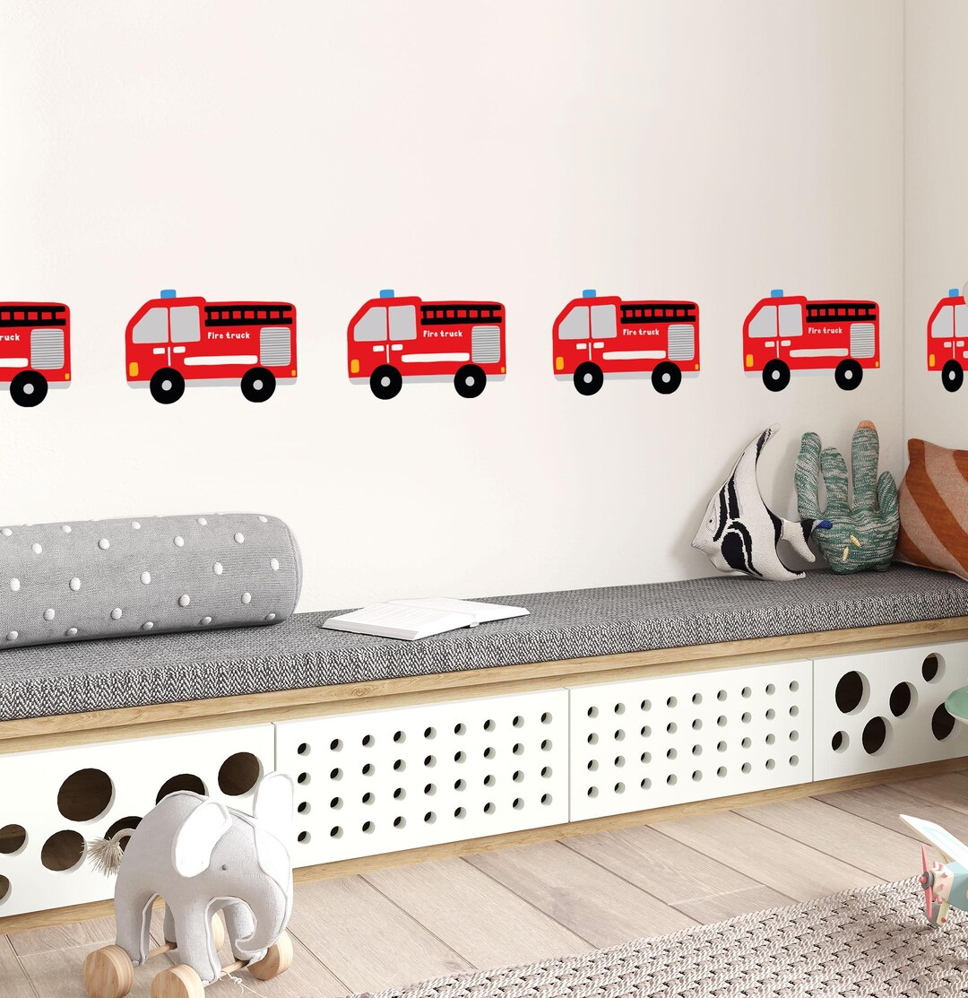 Firetruck Wall Stickers for Kids Room Removable Fire Engine Decals Boys ...
