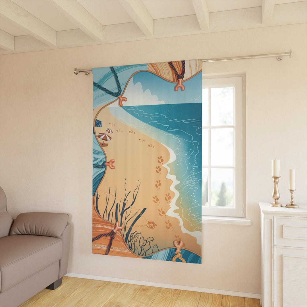 Beach-themed Window Curtain, Coastal Home Decor, Summertime Living Room ...