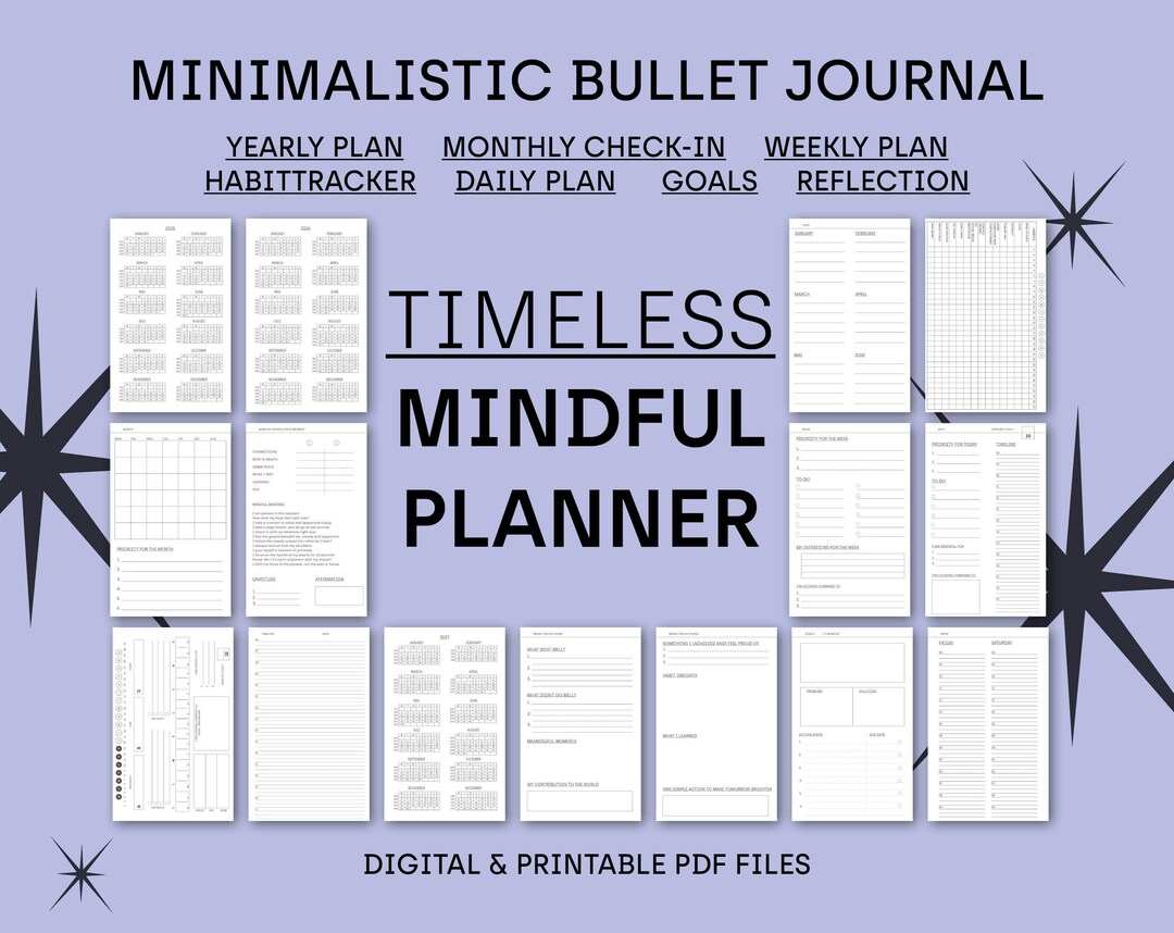 Timeless Mindful Planner Bullet Journal Minimalistic Digital Calendar ...