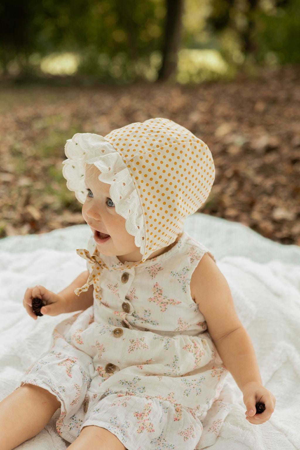 Baby Cotton Ruffled Bonnet, Toddler Sunbonnet, Cottage Core Baby Bonnet ...