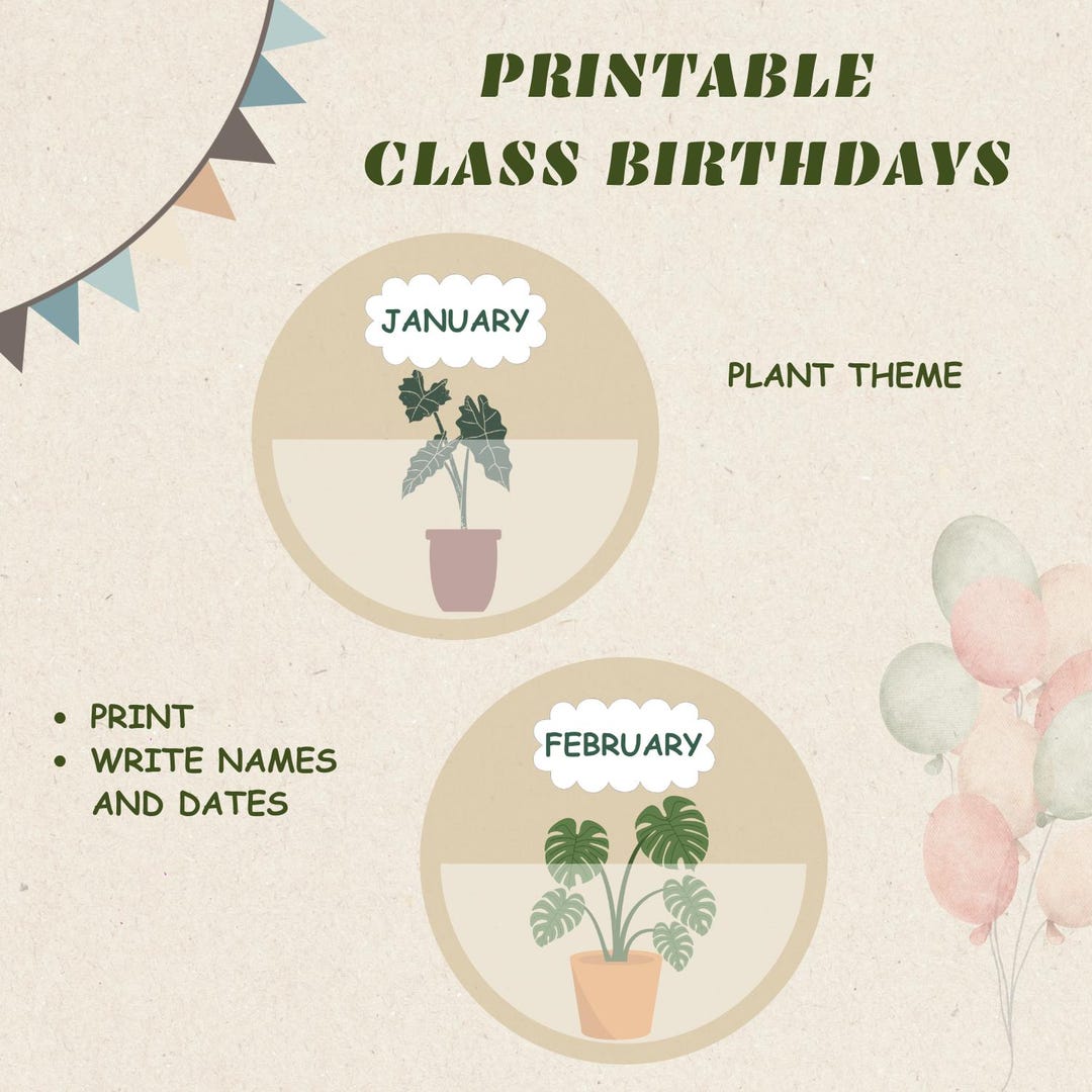 Plant Theme Classroom Birthday Chart: Printable Decor (digital Download ...