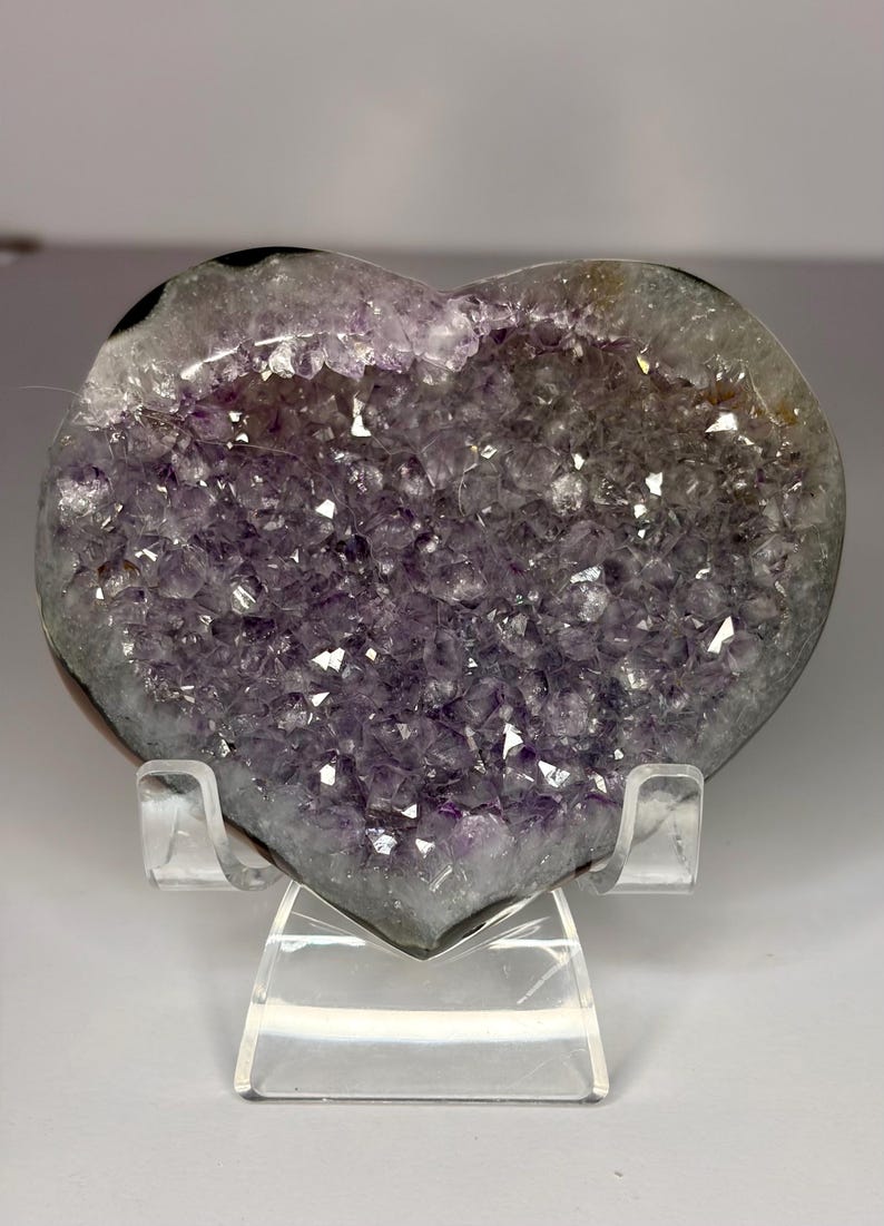 Uruguayan Amethyst Heart Crystal | Hand Carved Deep Lilac With Green ...