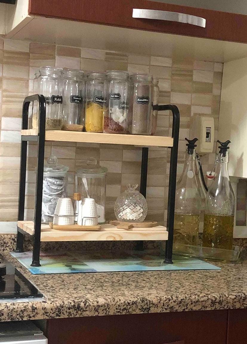 Natural Wood 2-tier Organizer Kitchen Shelf, Tabletop Utensil Shelf ...