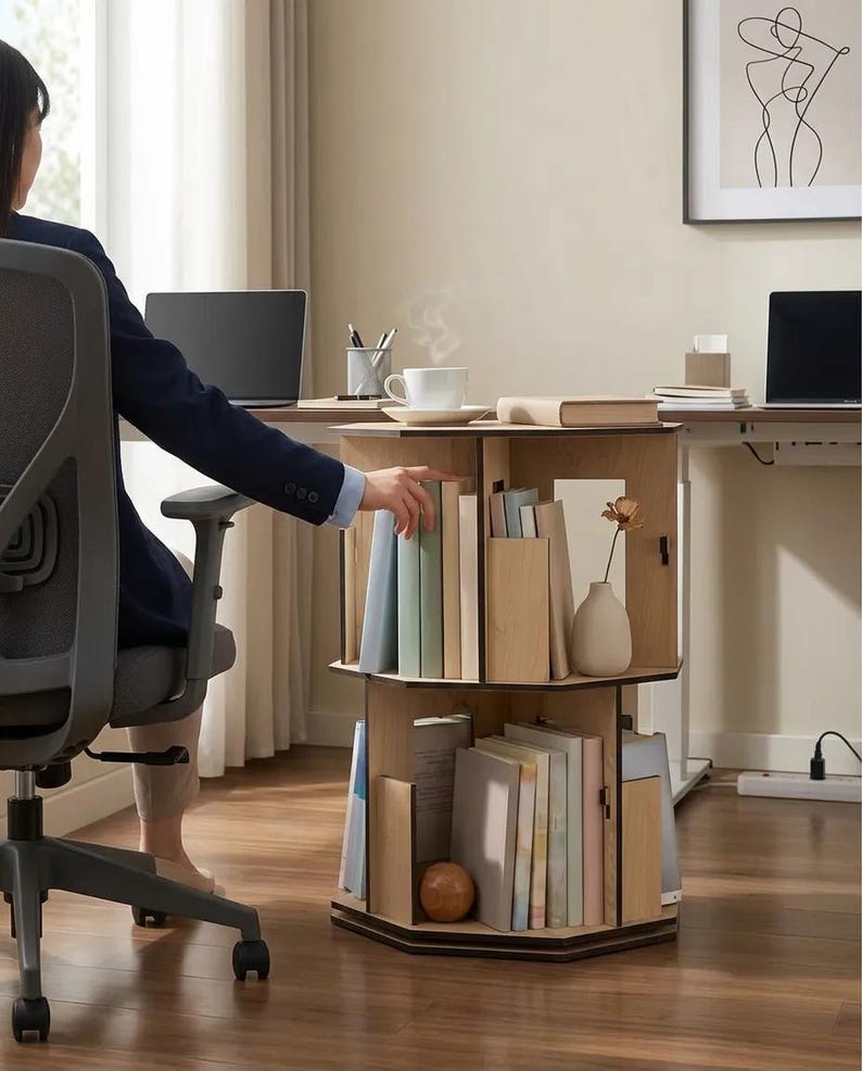Wooden Rotating Bookcase – Multipurpose Storage Unit, Sofa Side Table ...