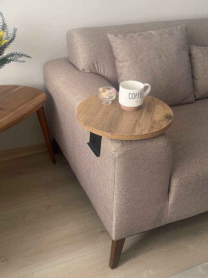 Round Wooden Sofa Side Table, Sofa Arm Table, Wooden Sofa Side Table ...