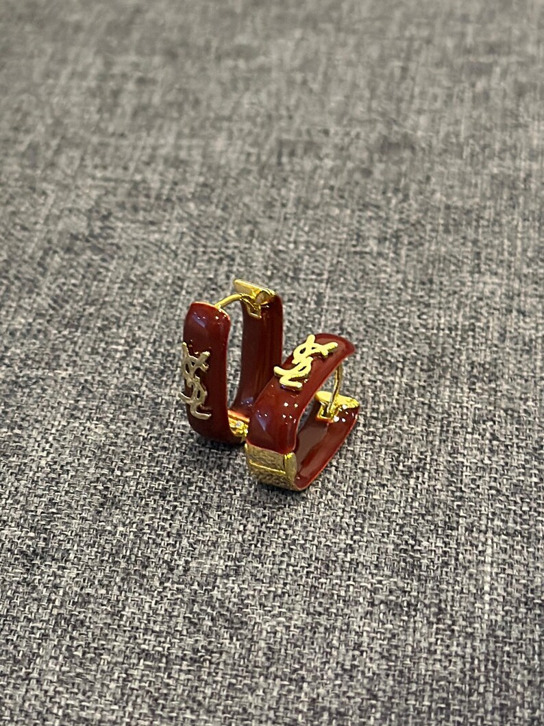 Vintage Yves Saint Laurent Burgundy Red Golden YSL Earrings VTG Gold ...