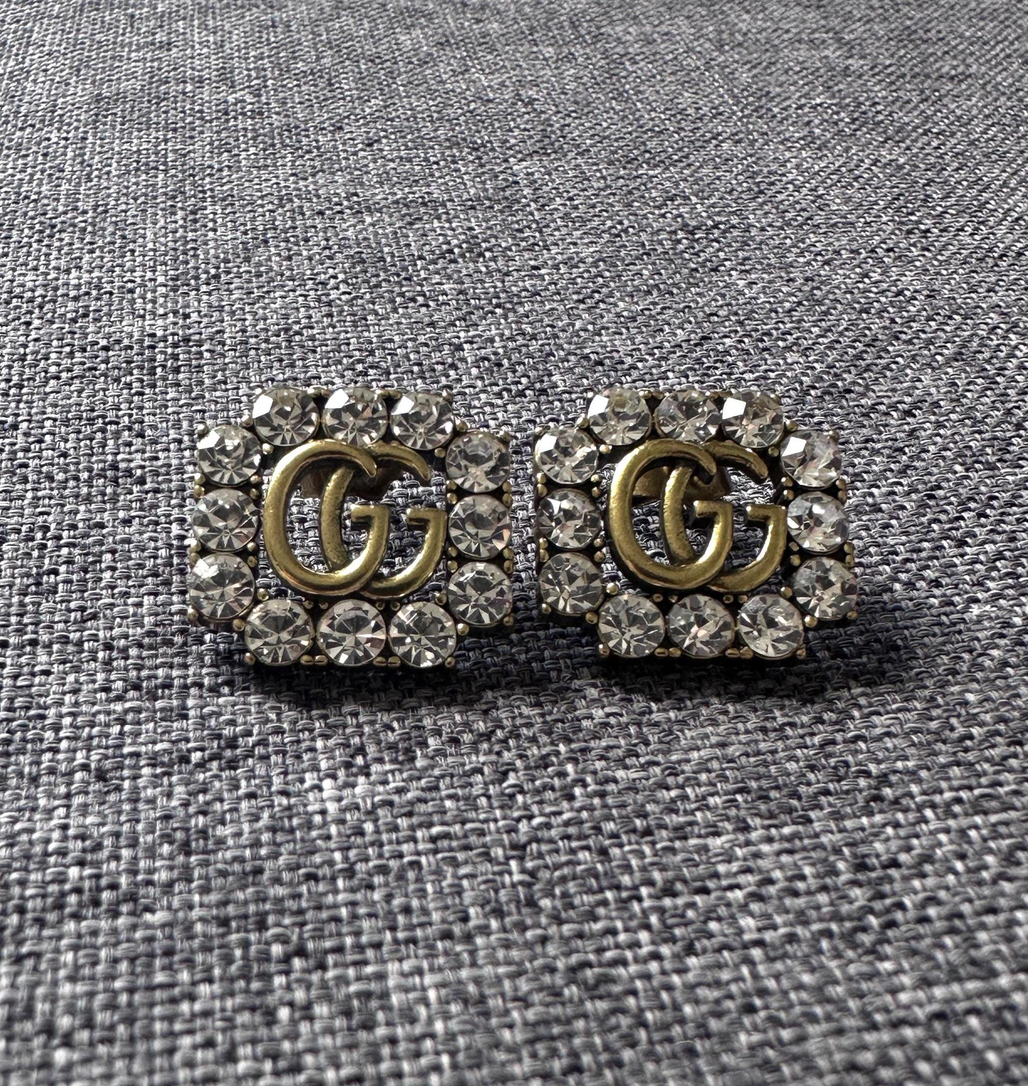 VTG Gucci GG Monogram Designer Vintage Golden Earrings Rhinestones ...