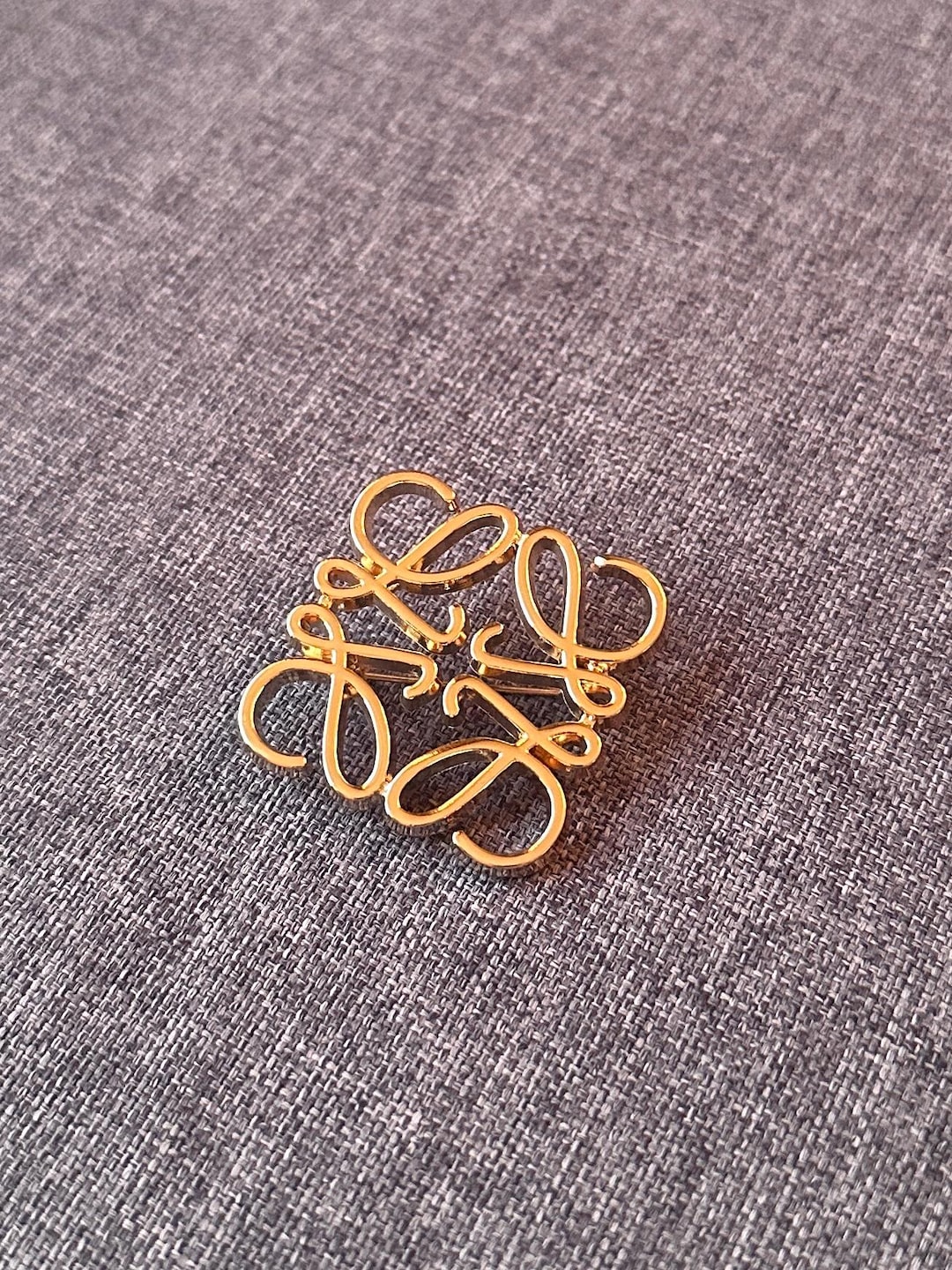 Vintage LOEWE VTG Golden Anagram Brooch Pin Monogram Stainless Steel ...