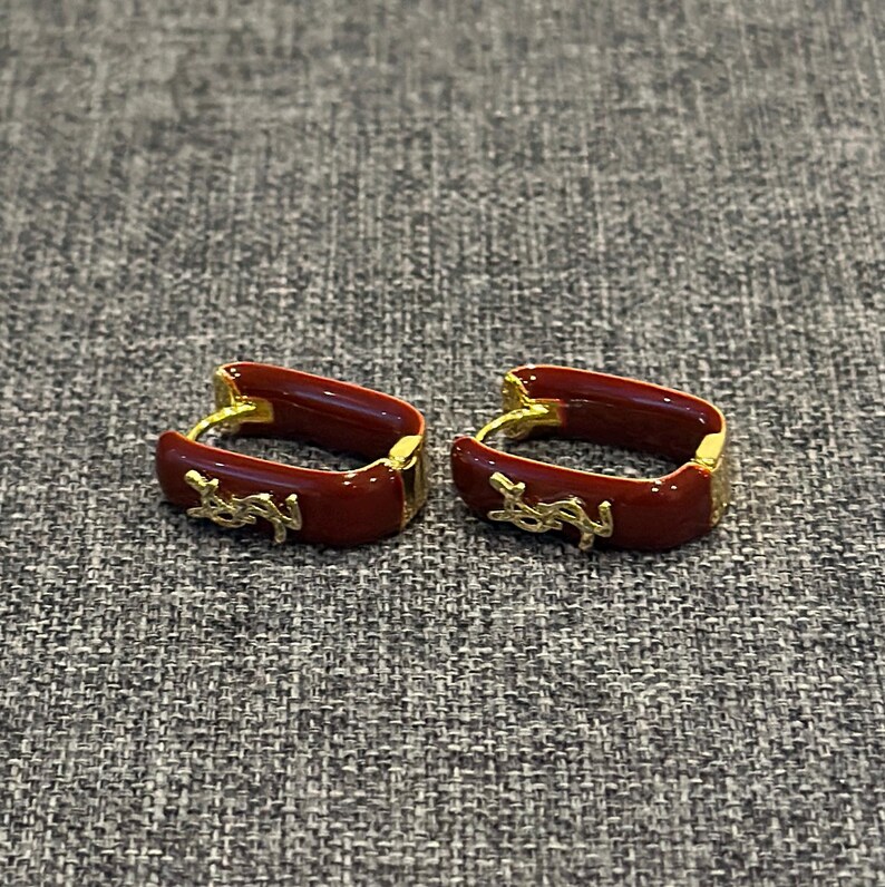 Vintage Yves Saint Laurent Burgundy Red Golden YSL Earrings VTG Gold ...