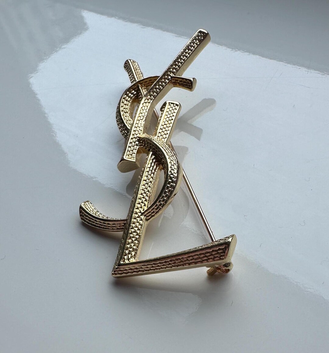 Yves Saint Laurent Vintage Golden Brooch VTG YSL Pin Gold Steel ...