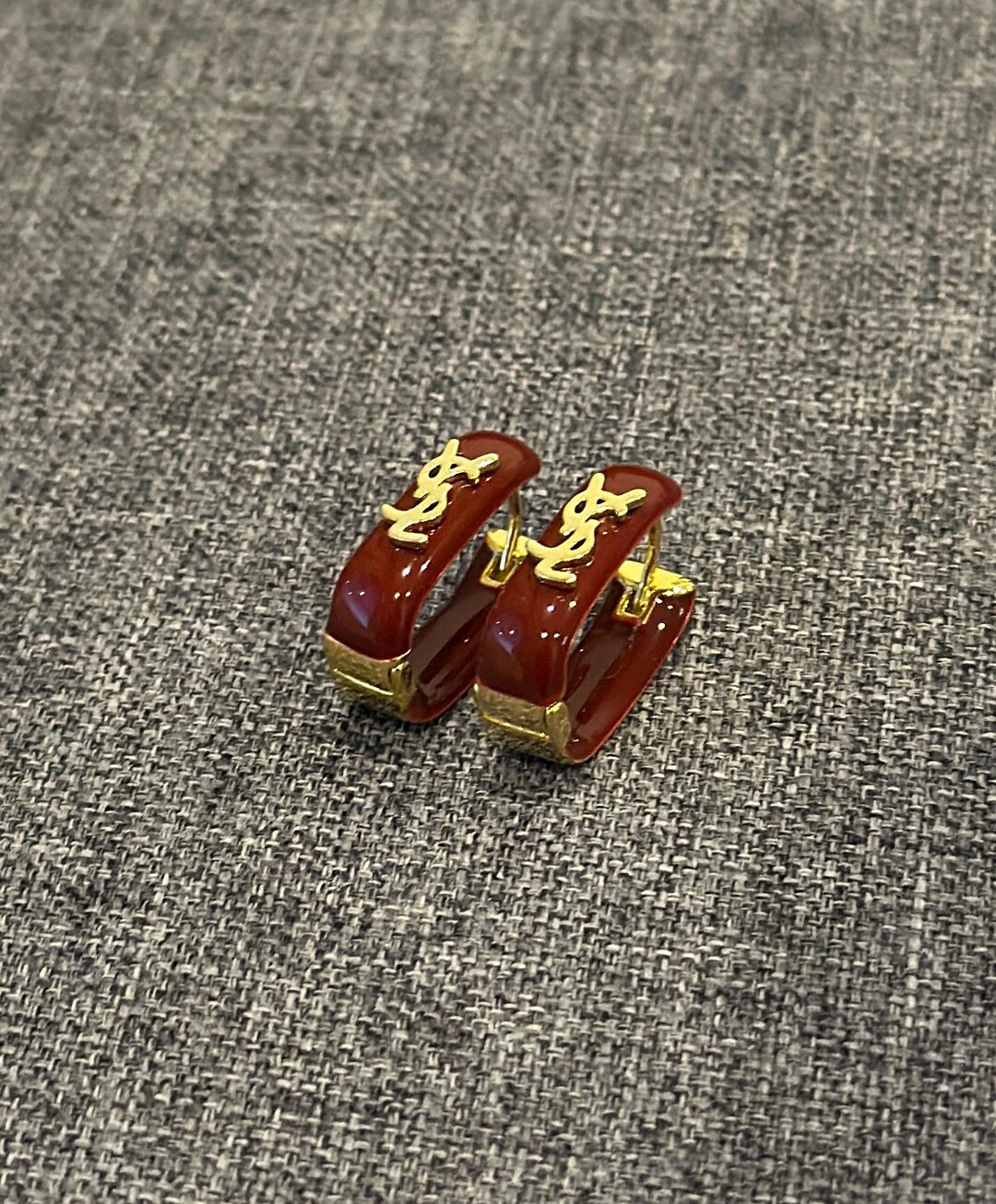 Vintage Yves Saint Laurent Burgundy Red Golden YSL Earrings VTG Gold ...